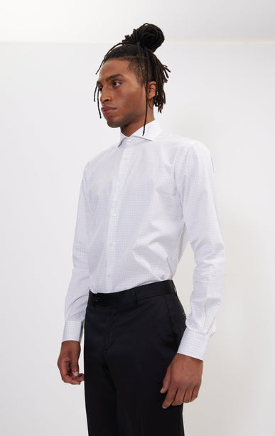 Pure Cotton French Placket Spread Collar Dress Shirt - White Graph ...