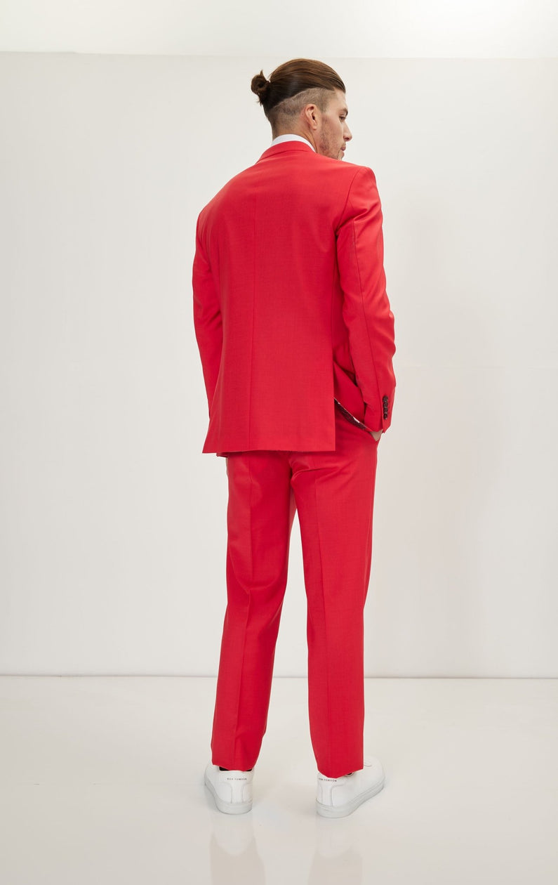 Super 120S Merino Wool Single Breasted Suit - Valentine Red - Ron Tomson